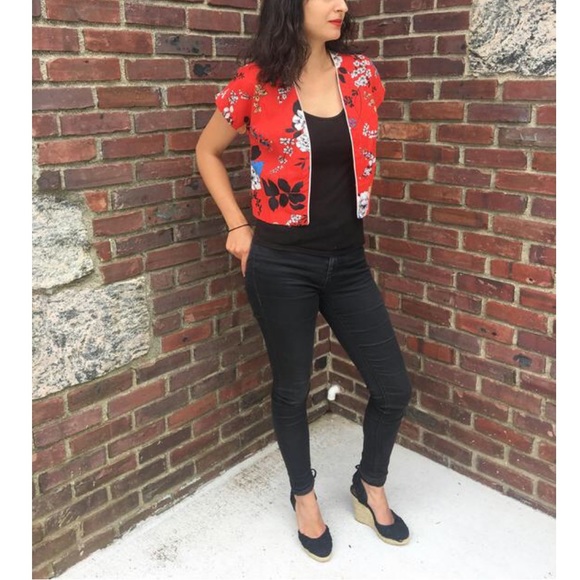 Vintage | Jackets & Coats | Vintage Red Cropped Mini Jacket With Floral ...